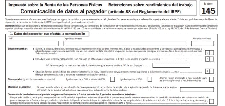 145 modelo: descarga, cómo rellenarlo, qué es 【junio 2025